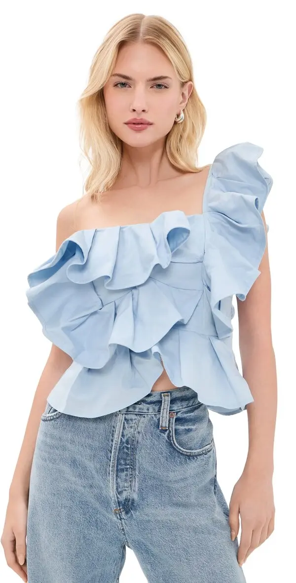 English Factory One Shoulder Ruffle Top - Powder Blue