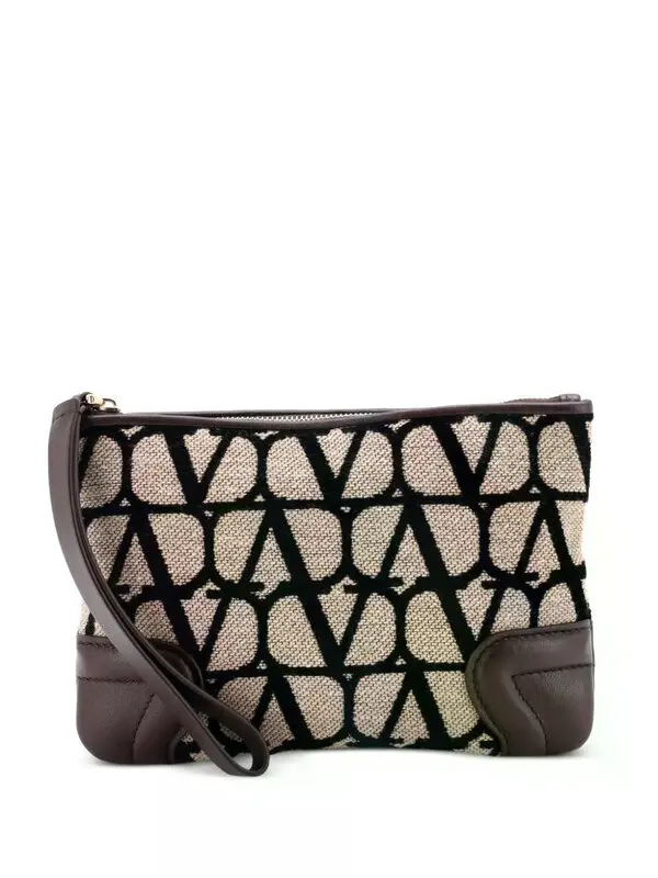 Valentino Garavani Wristlet Pouch Iconographe Canvas And Leather Clutch Bag