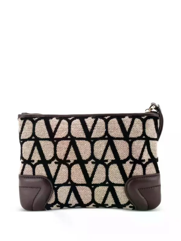 Valentino Garavani Wristlet Pouch Iconographe Canvas And Leather Clutch Bag