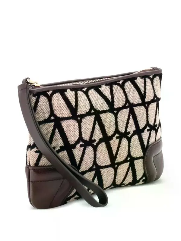 Valentino Garavani Wristlet Pouch Iconographe Canvas And Leather Clutch Bag