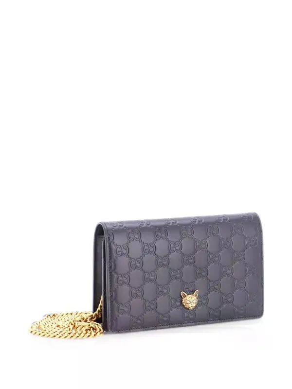 Gucci Crystal Cat Wallet On Chain Guccissima Leather Crossbody Bag