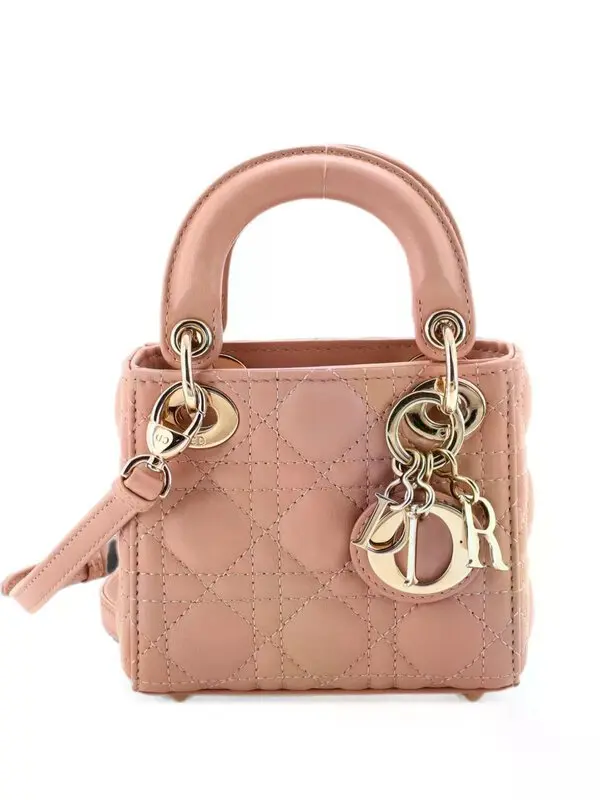 Dior Lady Bag Cannage Quilt Lambskin Micro Shoulder Bag - Neutrals