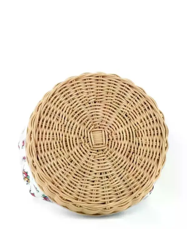 Prada Drawstring Printed Canvas And Wicker Small Bucket Bag
