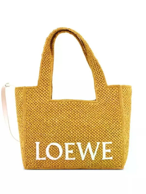 Loewe Logo Convertible Raffia Medium Tote Bag - Yellow
