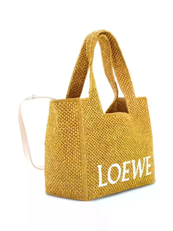 Loewe Logo Convertible Raffia Medium Tote Bag - Yellow