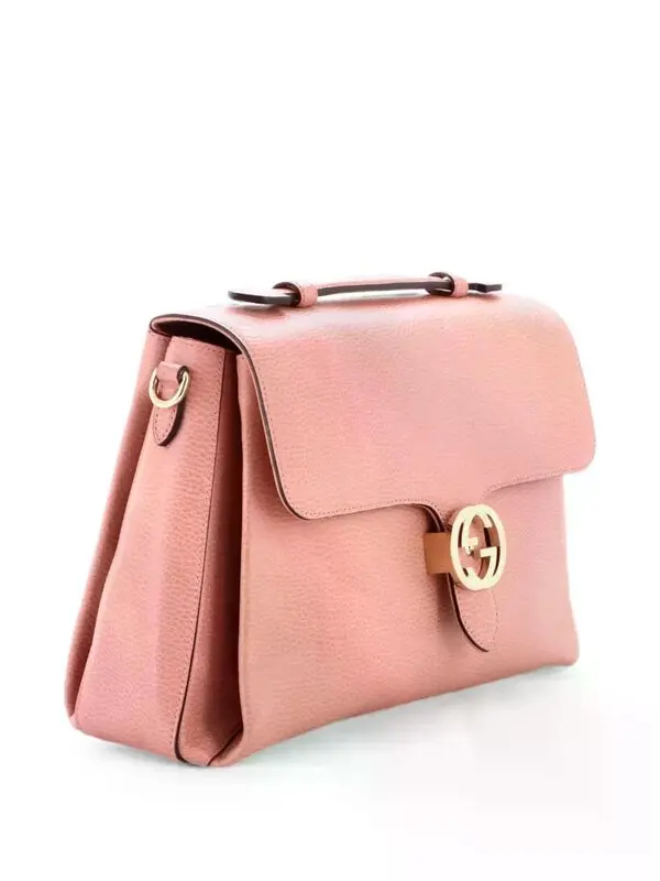 Gucci Interlocking Top Handle Bag Leather Medium Shoulder Bag