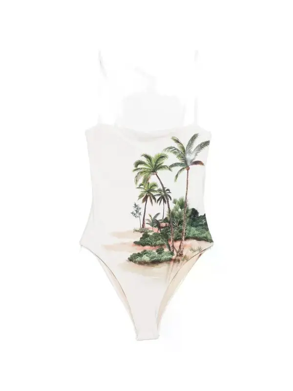 Agua Bendita Durazno Arena Landscape-print Swimsuit - Neutrals