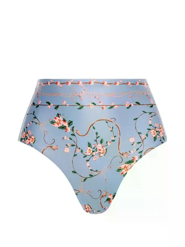 Agua Bendita Floral Print High-waisted Bikini Bottoms - Blue