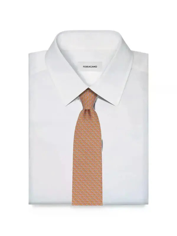 FERRAGAMO Gancini Links Print Silk Tie