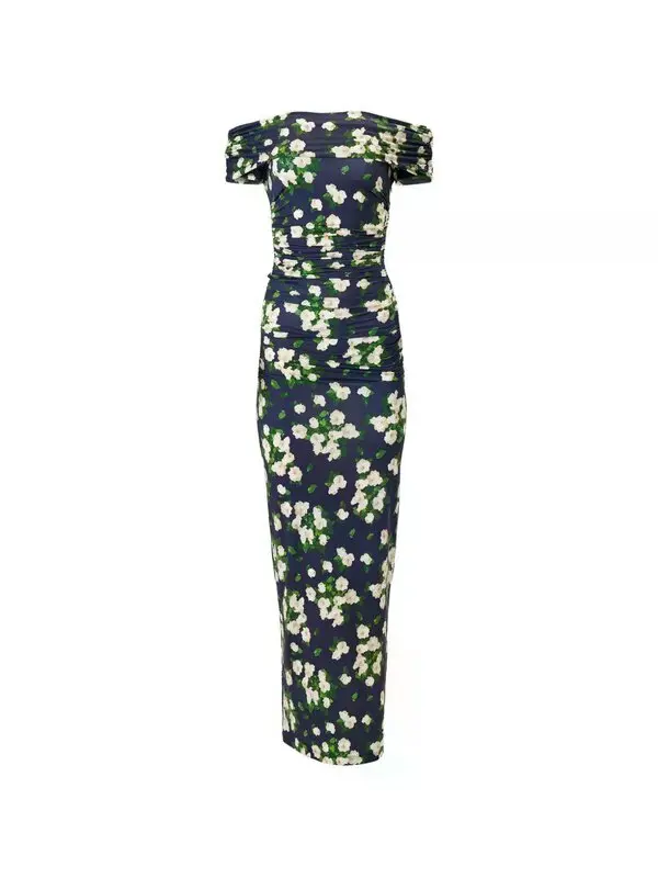 Carolina Herrera Floral-print Off-the-shoulder Maxi Dress - Blue