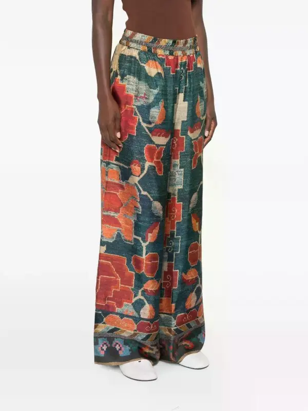 PIERRE-LOUIS MASCIA Geometric Print Wide-leg Trousers - Green