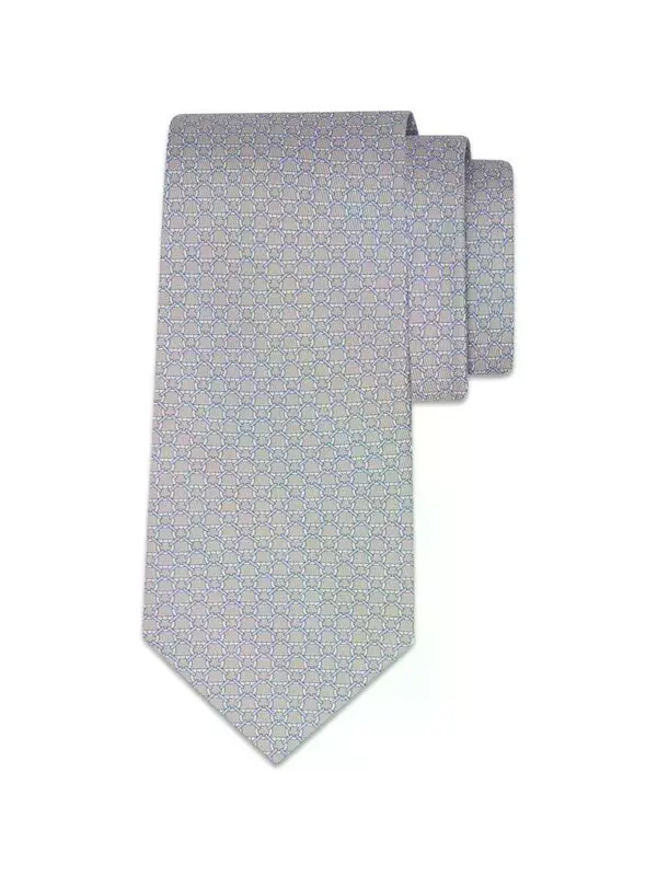 FERRAGAMO Link-print Silk Neck Tie - Neutrals