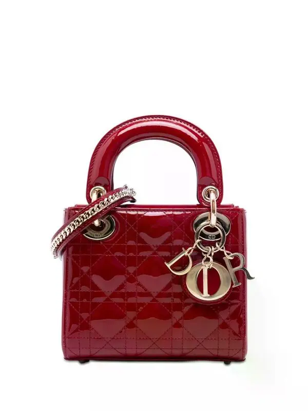 Dior 2019 Mini Patent Cannage Lady Satchel - Red