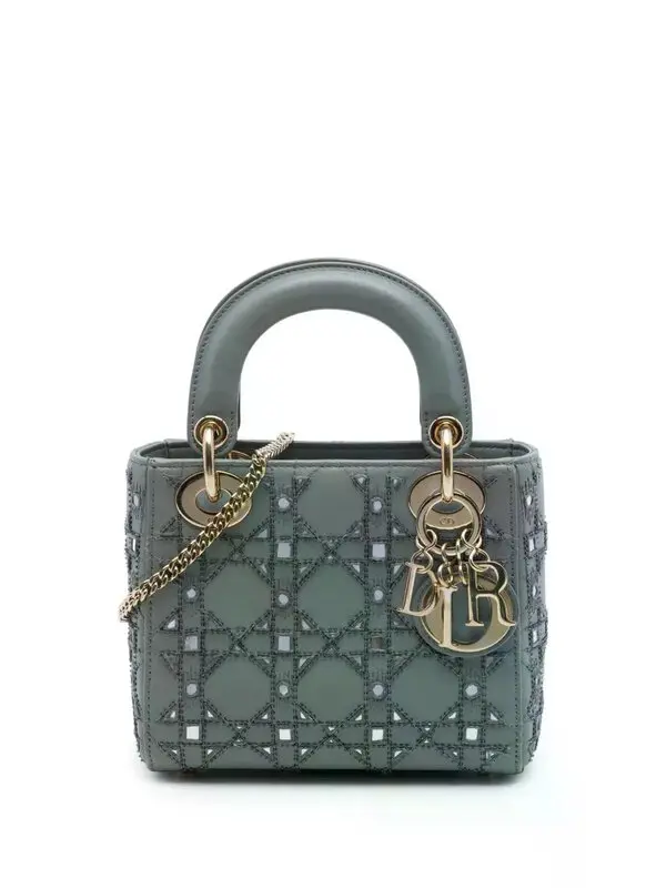 Dior 2020 Mini Calfskin Cannage Beaded Lady Satchel - Grey