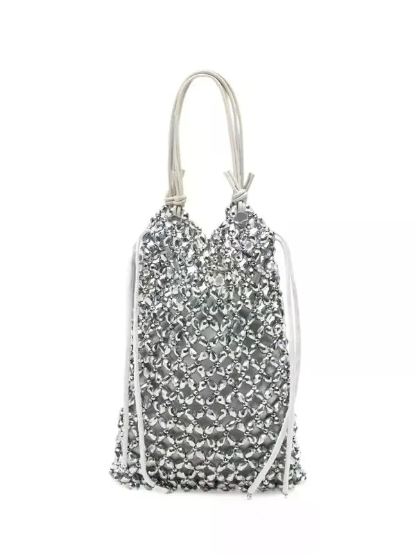 Staud Karla Beaded-mesh Drawstring Tote Bag - Silver