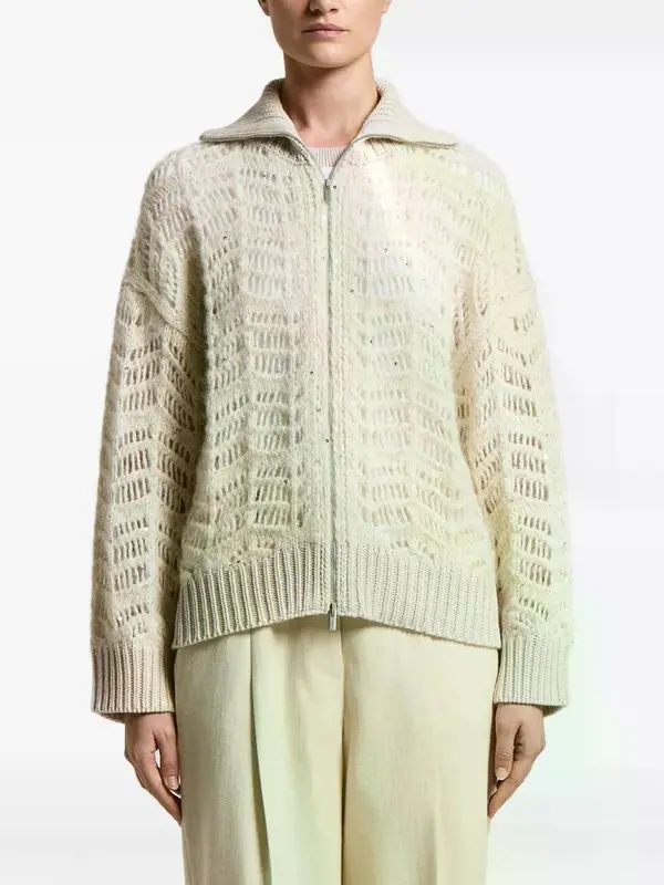 Peserico Sequin-embellished Open-knit Cardigan - Neutrals