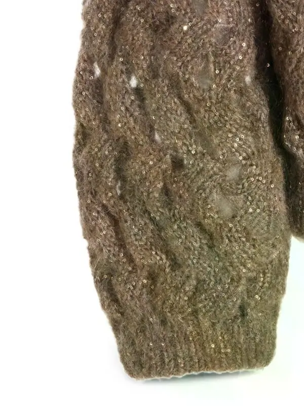 Brunello Cucinelli Sequin Embellished Cable Knit Sweater