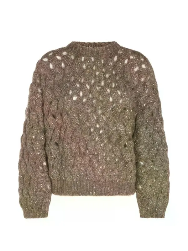 Brunello Cucinelli Sequin Embellished Cable Knit Sweater - Brown