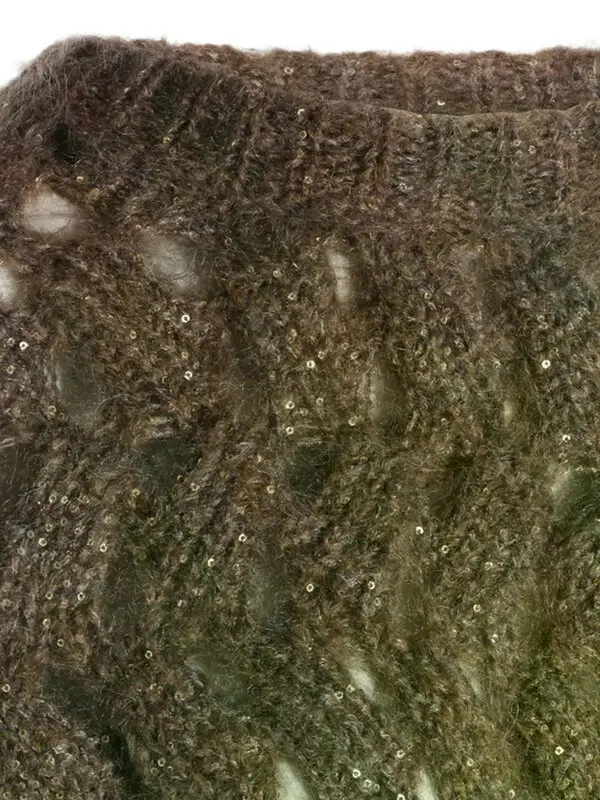 Brunello Cucinelli Sequin Embellished Cable Knit Sweater - Brown