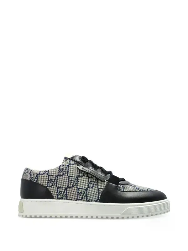 Emporio Armani Monogram Print Leather Sneakers - Neutrals
