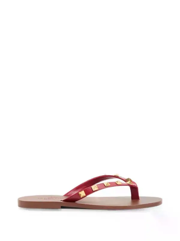 Valentino Garavani Rockstud Calfskin Thong Sandals - Red