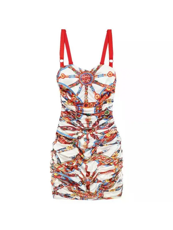 Dolce & Gabbana Carretto-print Satin Dress - White