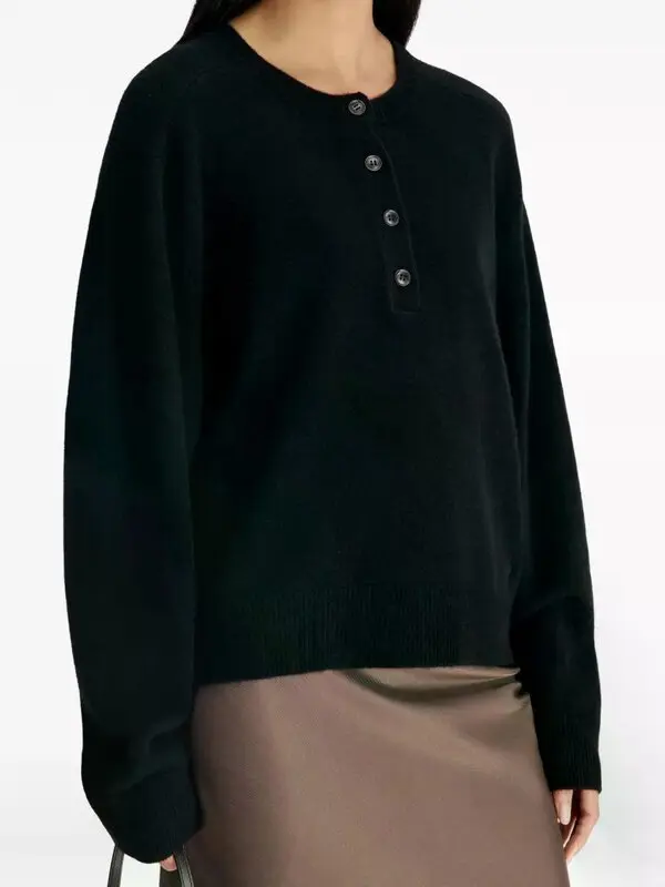 Loulou De Saison Cashmere Henley Sweater - Black