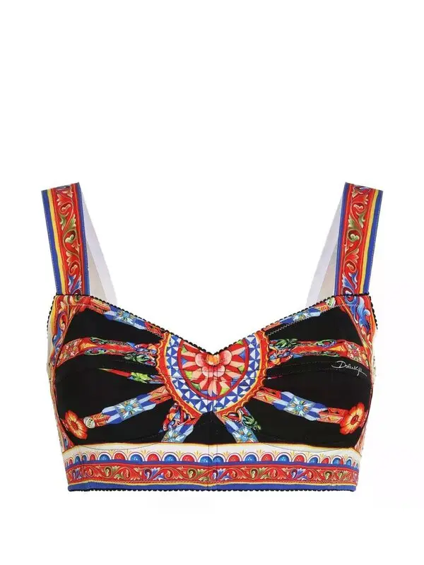 Dolce & Gabbana Carretto-print Charmeuse Top - Black