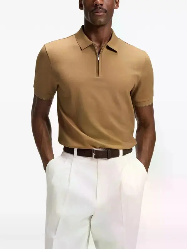 BOSS Regular-fit Polo With Zipper Closure - Neutrals