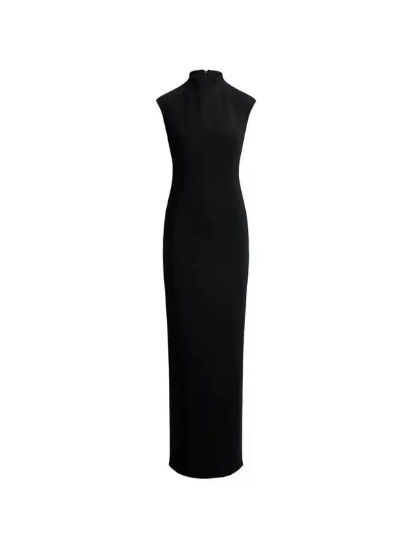 Ralph Lauren Stretch Cady Mockneck Maxi Gown - Black