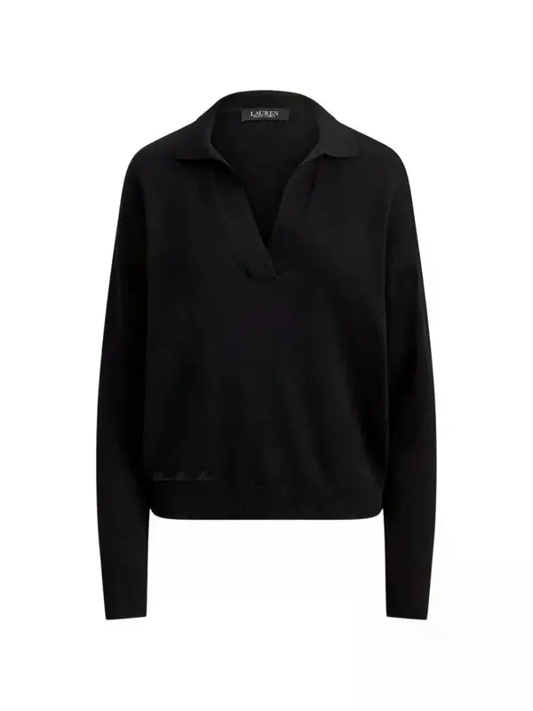 Ralph Lauren Ribbed Polo Collar V-neck Sweater - Black