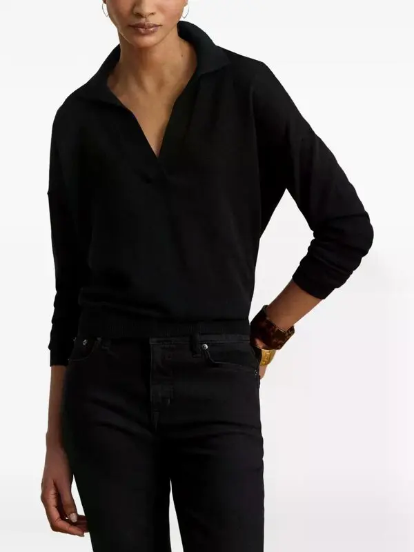 Ralph Lauren Ribbed Polo Collar V-neck Sweater