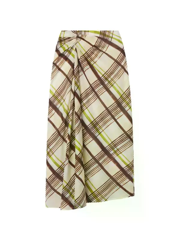 A.L.C. Jean Checked Twisted-front Cotton Midi Skirt - Neutrals