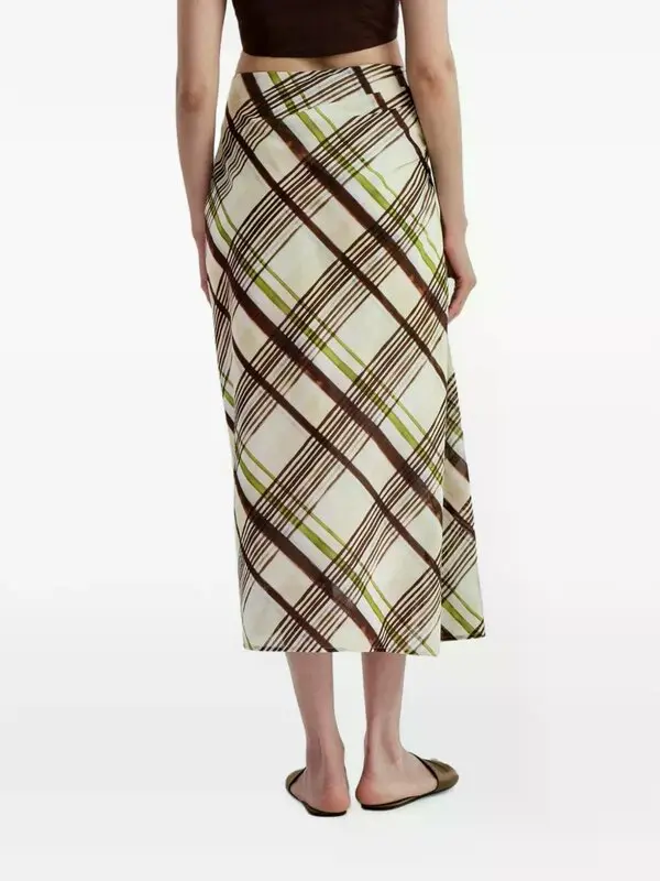 A.L.C. Jean Checked Twisted-front Cotton Midi Skirt