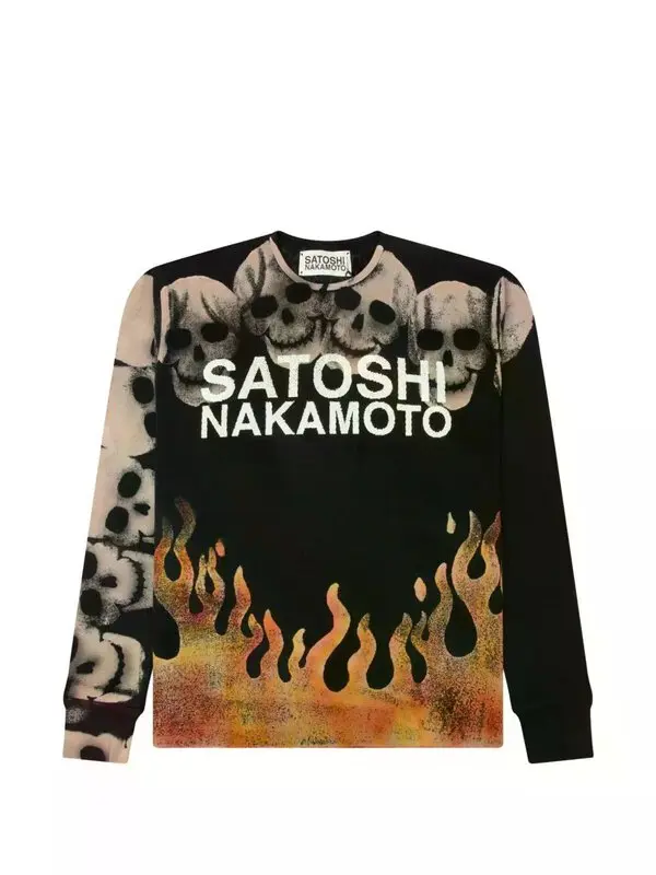 SATOSHI NAKAMOTO Graphic-print Thermal T-shirt - Black
