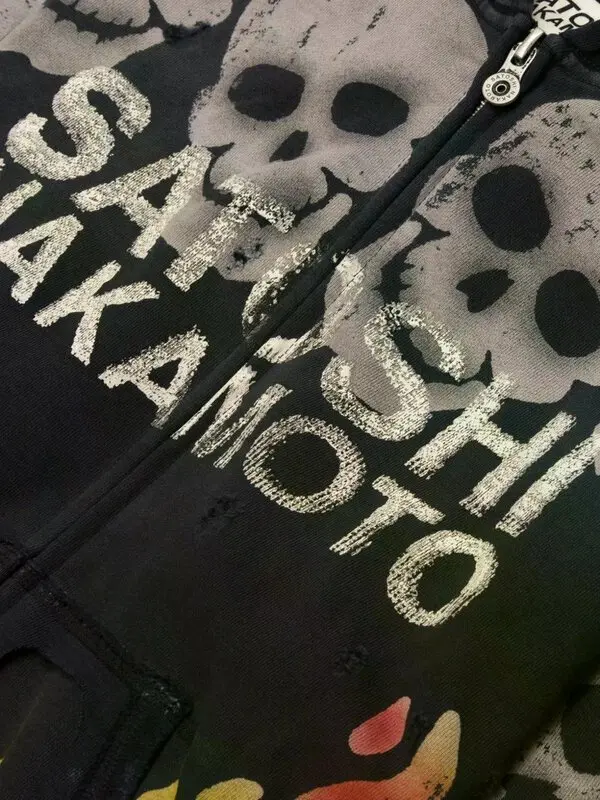 SATOSHI NAKAMOTO Skull-print Flame-print Hoodie