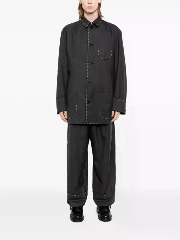 Yohji Yamamoto Pleated Contrast-stitch Trousers