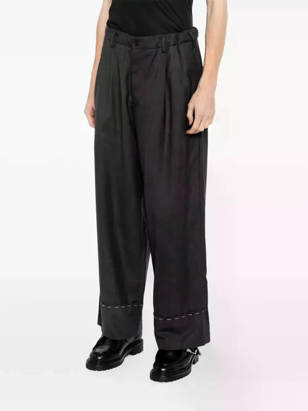 Yohji Yamamoto Pleated Contrast-stitch Trousers