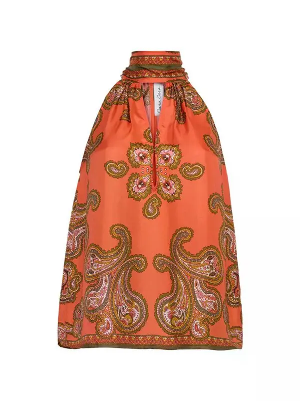 Cara Cara Sundance Paisley-print Halter-neck Blouse - Orange