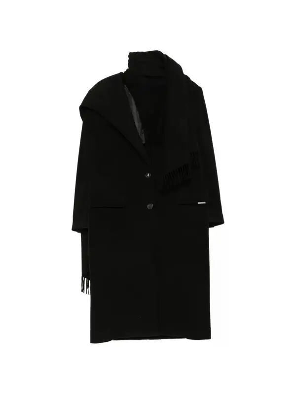 Attico Fringed Scarf Coat - Black