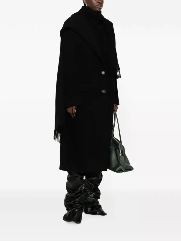 Attico Fringed Scarf Coat - Black
