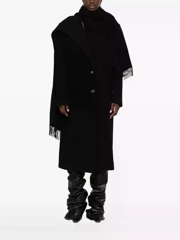 Attico Fringed Scarf Coat - Black