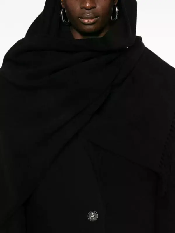 Attico Fringed Scarf Coat - Black
