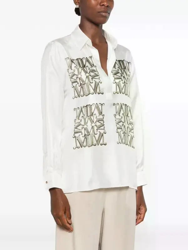 Max Mara Logo Print Silk Shirt - White