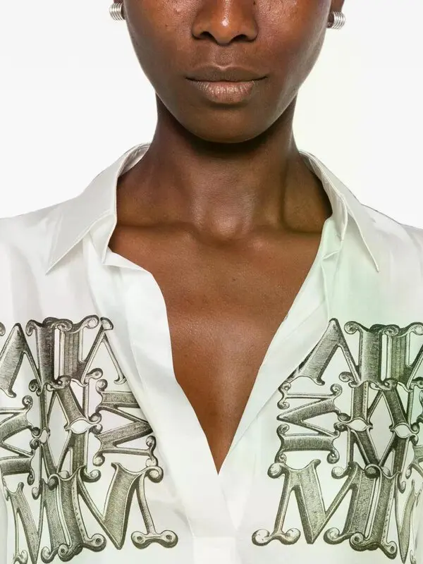 Max Mara Logo Print Silk Shirt - White