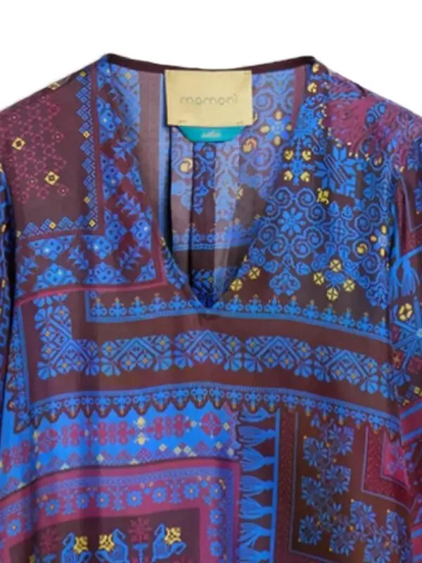 Momoni Printed Silk Midi Dress With V-neck And Flared Sleeves