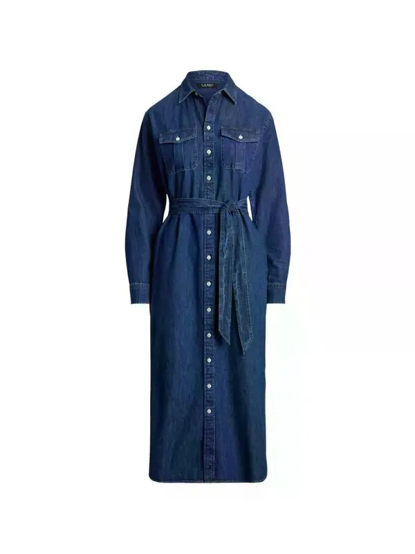 Ralph Lauren Belted Denim Shirt Midi Dress - Blue