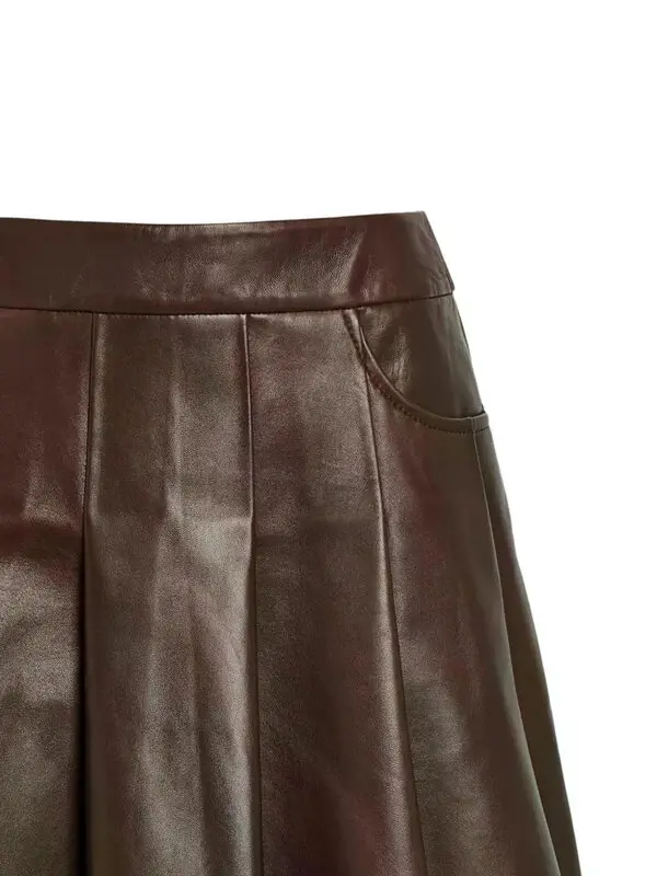 Nour Hammour Pleated Leather Mini Skirt - Brown