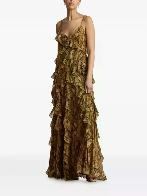 Ralph Lauren Python-print Ruffle-trimmed Maxi Dress