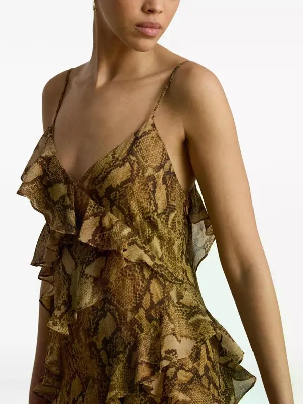 Ralph Lauren Python-print Ruffle-trimmed Maxi Dress